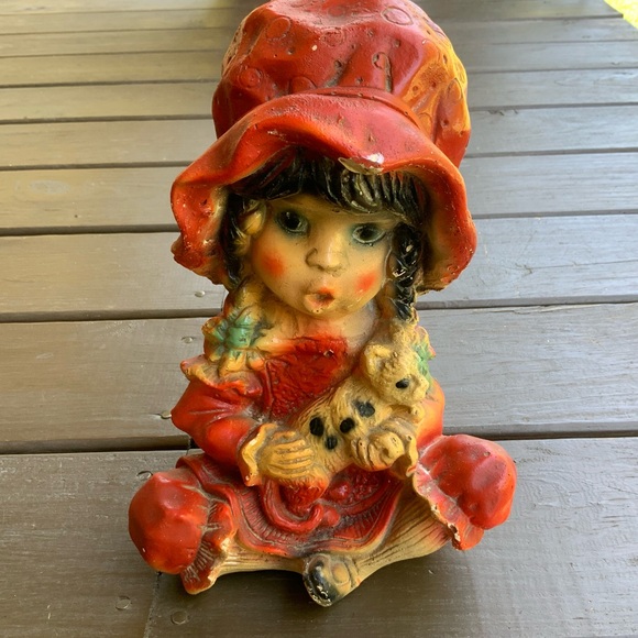 Vintage | Accents | Vintage 7s Girl With Cat Chalkware Figure Garden ...